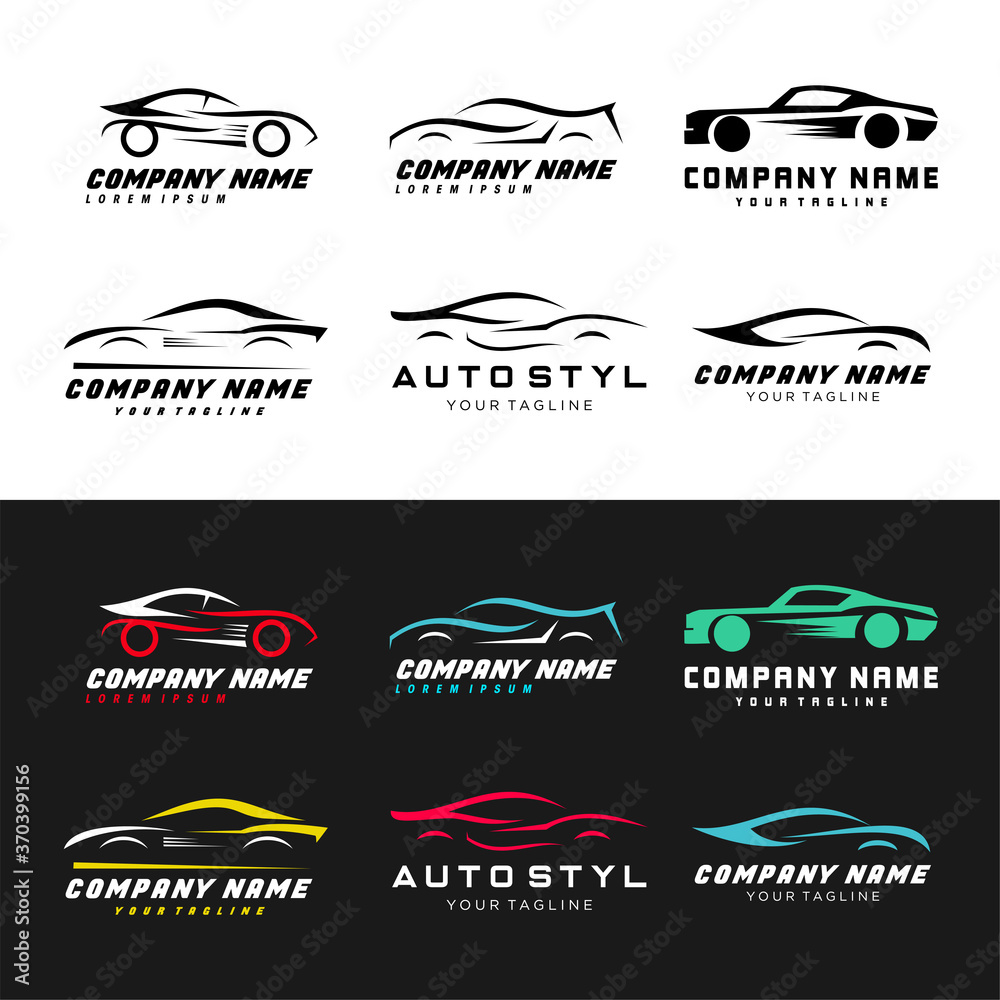 set of Modern Auto Company Logo Design Concept with Sports Car ...