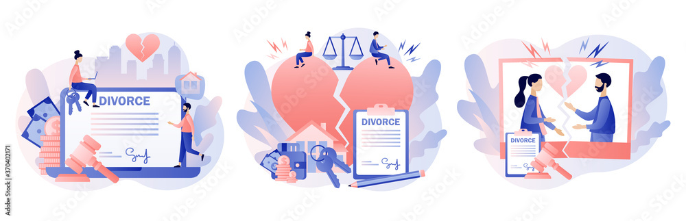 Divorce concept. Tiny people relationship breakup. Broken heart ...