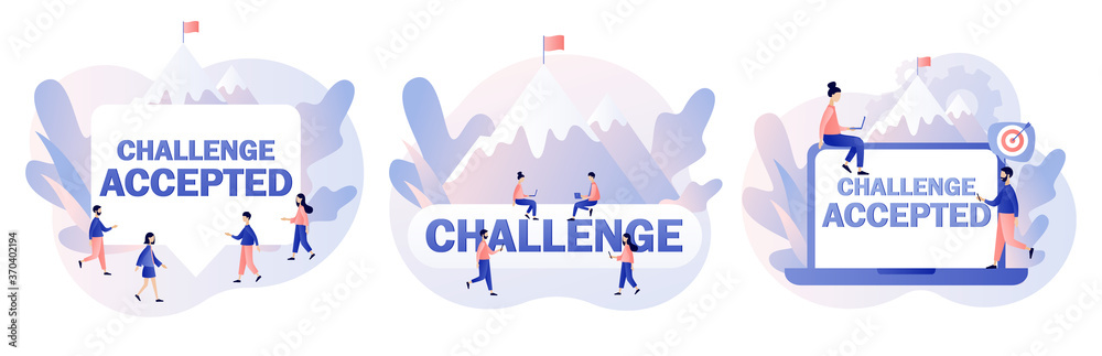 Challenge Accepted big text. Business challenge, goal achievement ...