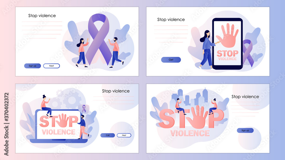Stop violence sign. Screen template for mobile smart phone, landing ...