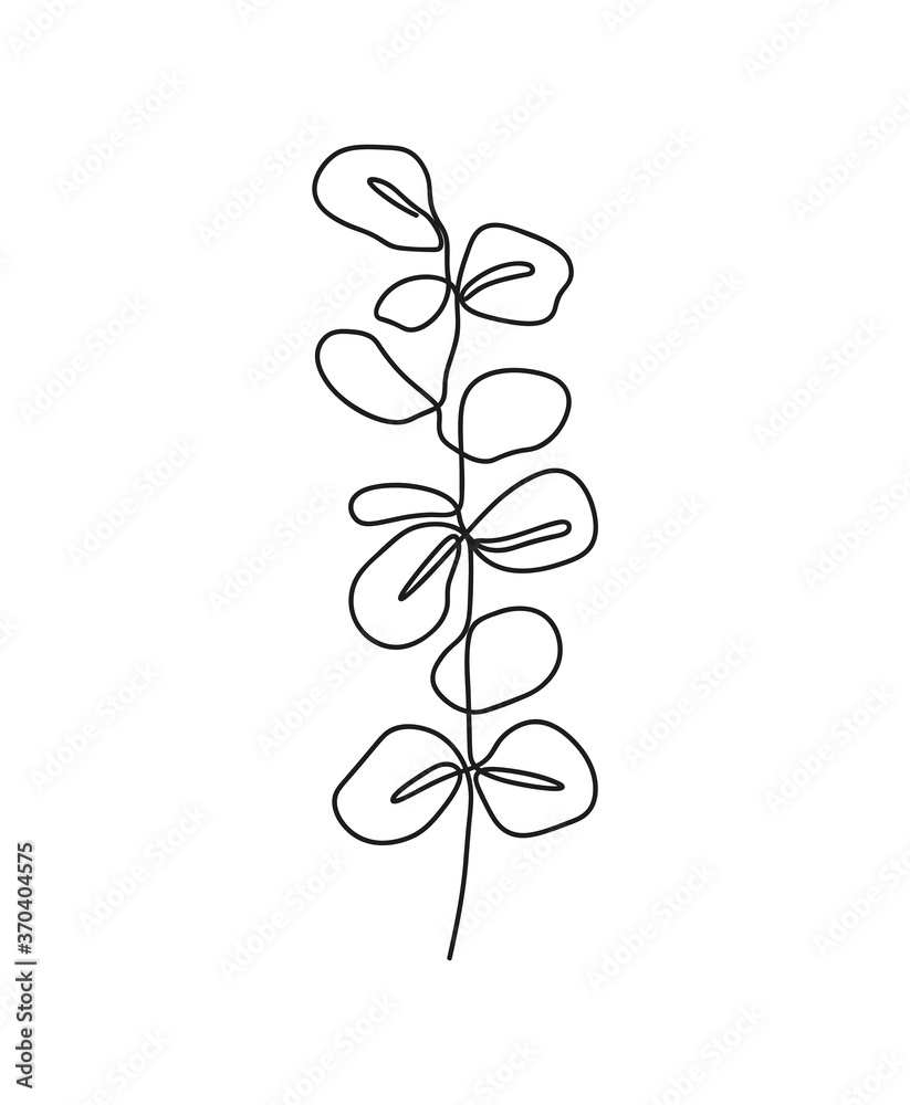 One line continuous of leaves, single line drawing art, tropical leaves ...