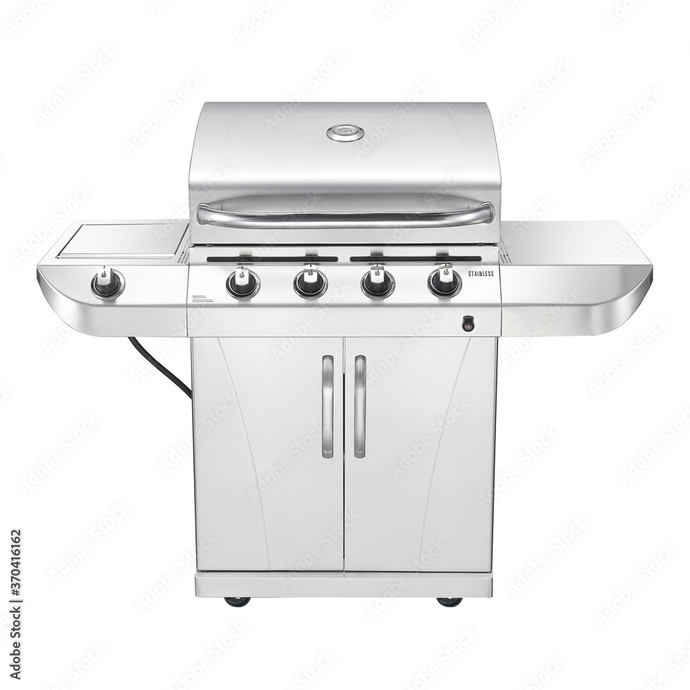 BBQ Grill Isolated on a White Background. Front View of Stainless Steel ...