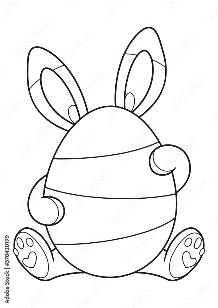 Easter Bunny Egg coloring page. Black and white cartoon illustration ...