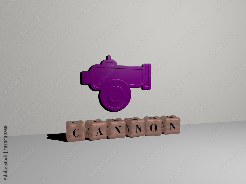 3D representation of CANNON with icon on the wall and text arranged by ...
