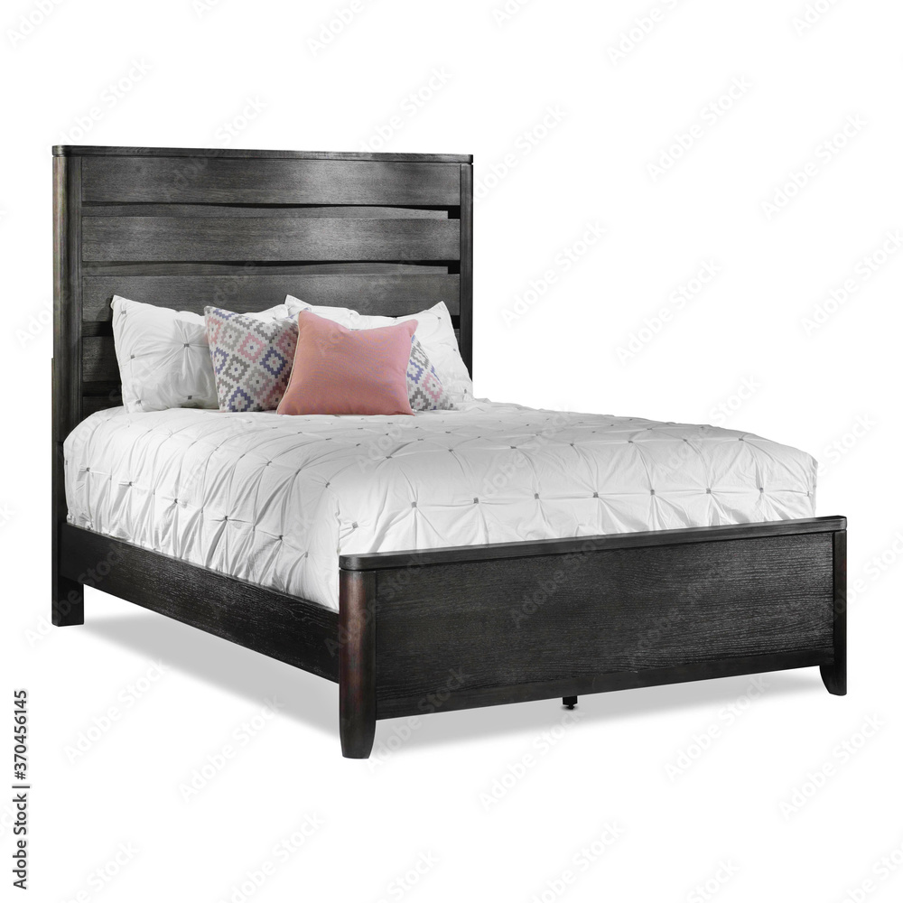 Queen Size Bed Isolated on White Background. Side View of Italia Queen ...