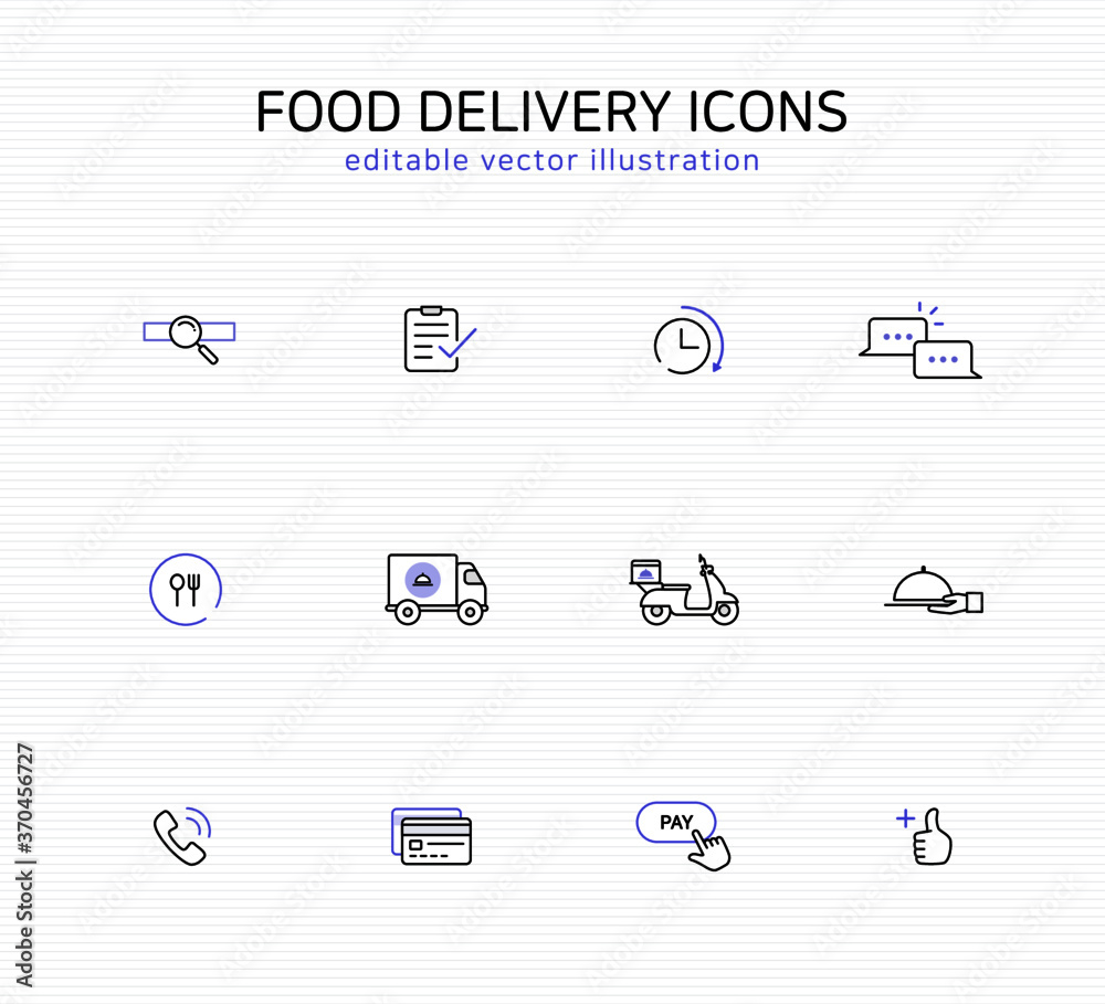 Food delivery icon set illustration: editable line icons using for ...