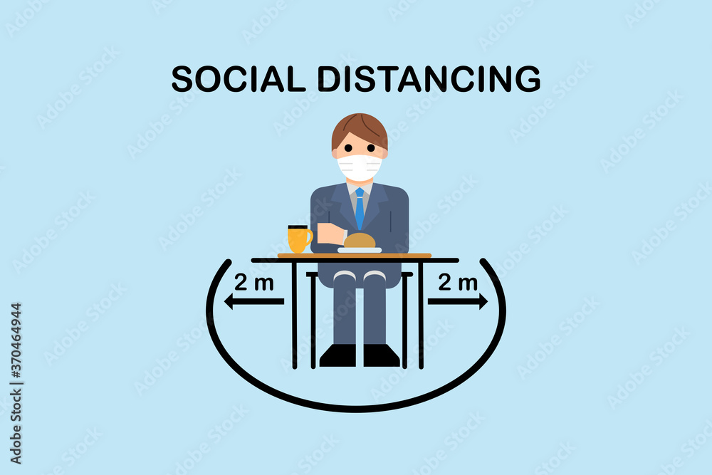 Restaurant and social distancing Coronavirus COVID-19 pandemic concept ...
