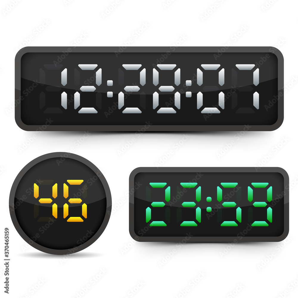Digital clock and numbers set. Electronic alarm icon. Letters and ...