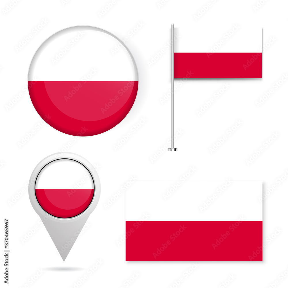 Official national flags country Poland PL.circle sign,flagpole,pin and ...