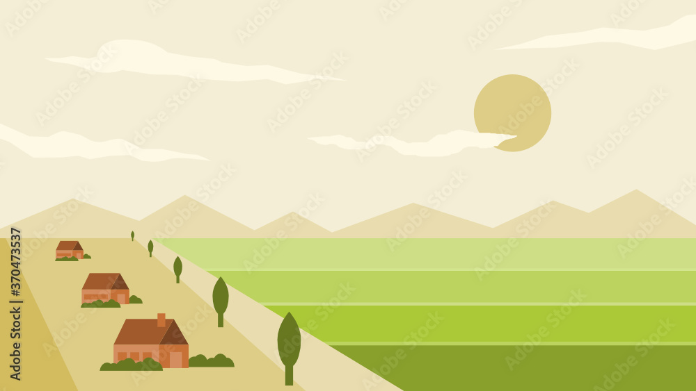 Vector illustration of a village. Simple background for eco product ...