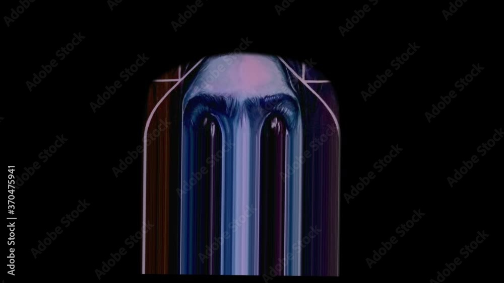 Scary animated face falls apart in pixels. Terrifying woman's face with ...