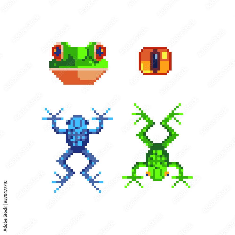 Frogs icons pixel art set, isolated vector illustration. Logo design ...