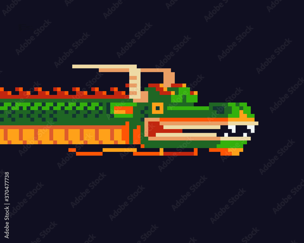 Asian dragon. Pixel art style. Knitted design. 8-bit. Isolated vector ...