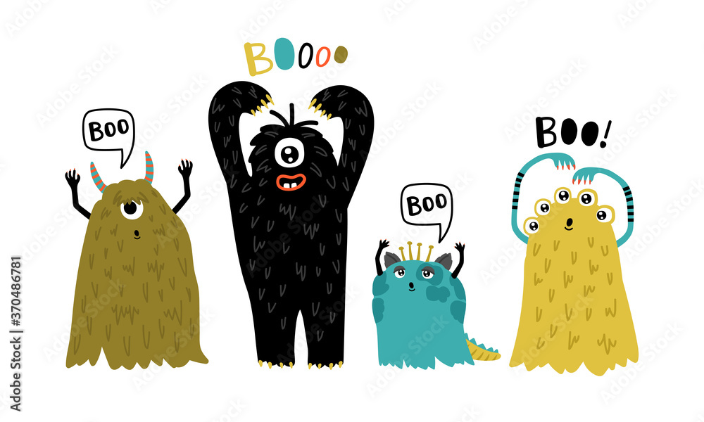 Cute furry creatures. Cartoon funny monsters, humor characters for ...