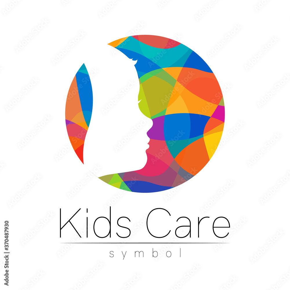 Child logotype in rainbow circle colors, vector. Silhouette profile ...