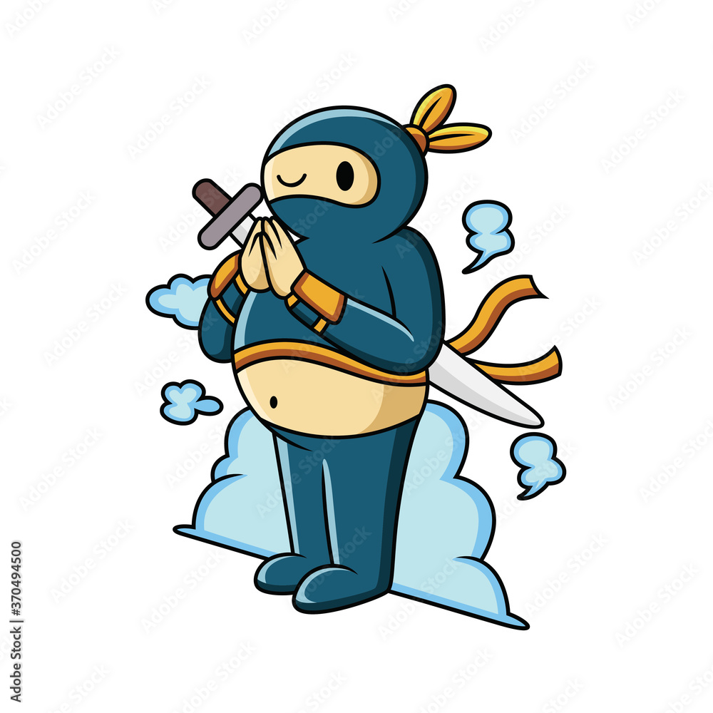 cartoon fat ninja with cloud around body Stock Illustration | Adobe Stock