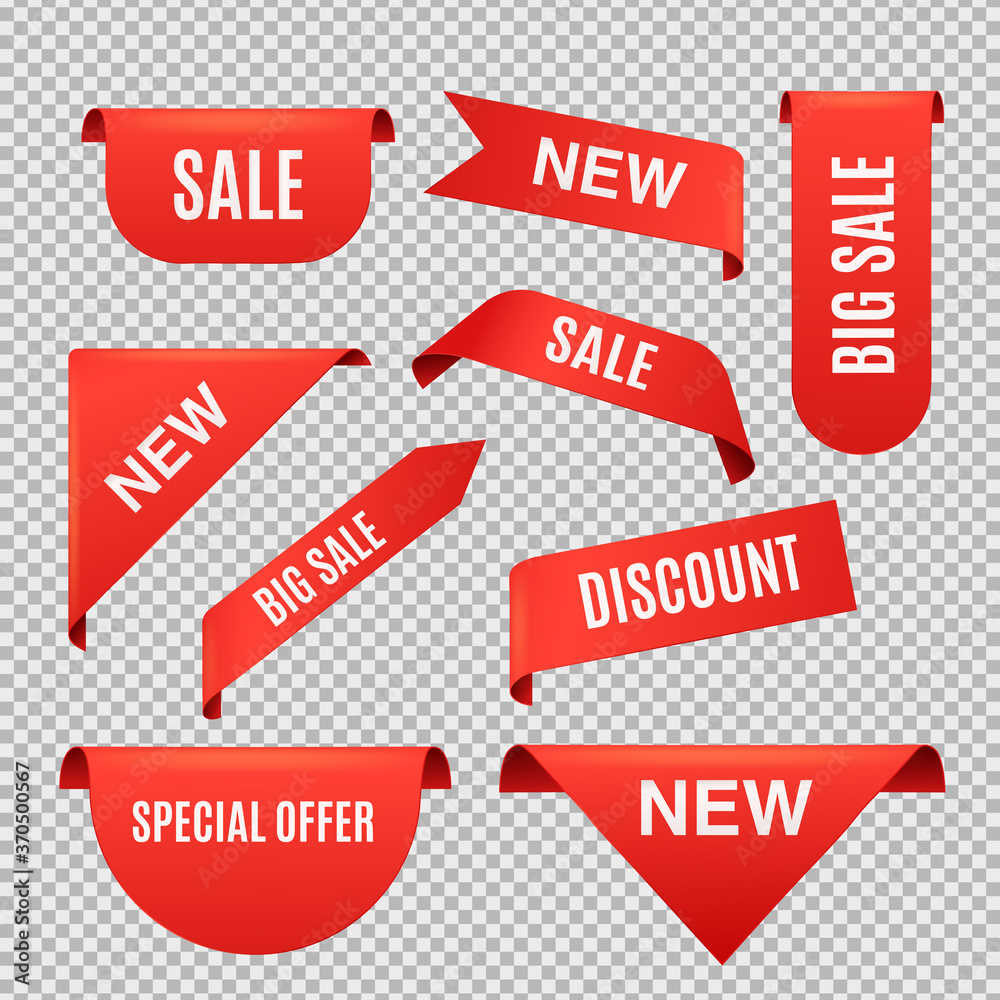 Corner sale ribbons and banners, realistic vector illustrations set ...