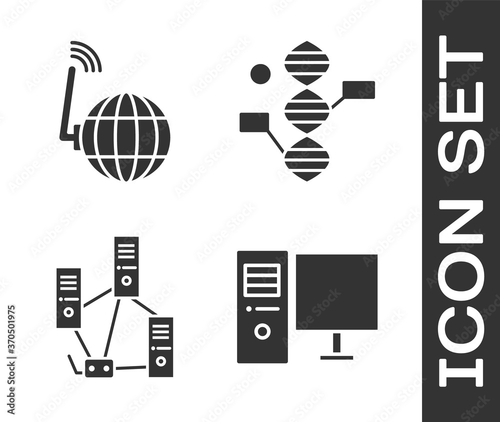 Set Computer monitor, Social network, Computer network and DNA symbol ...