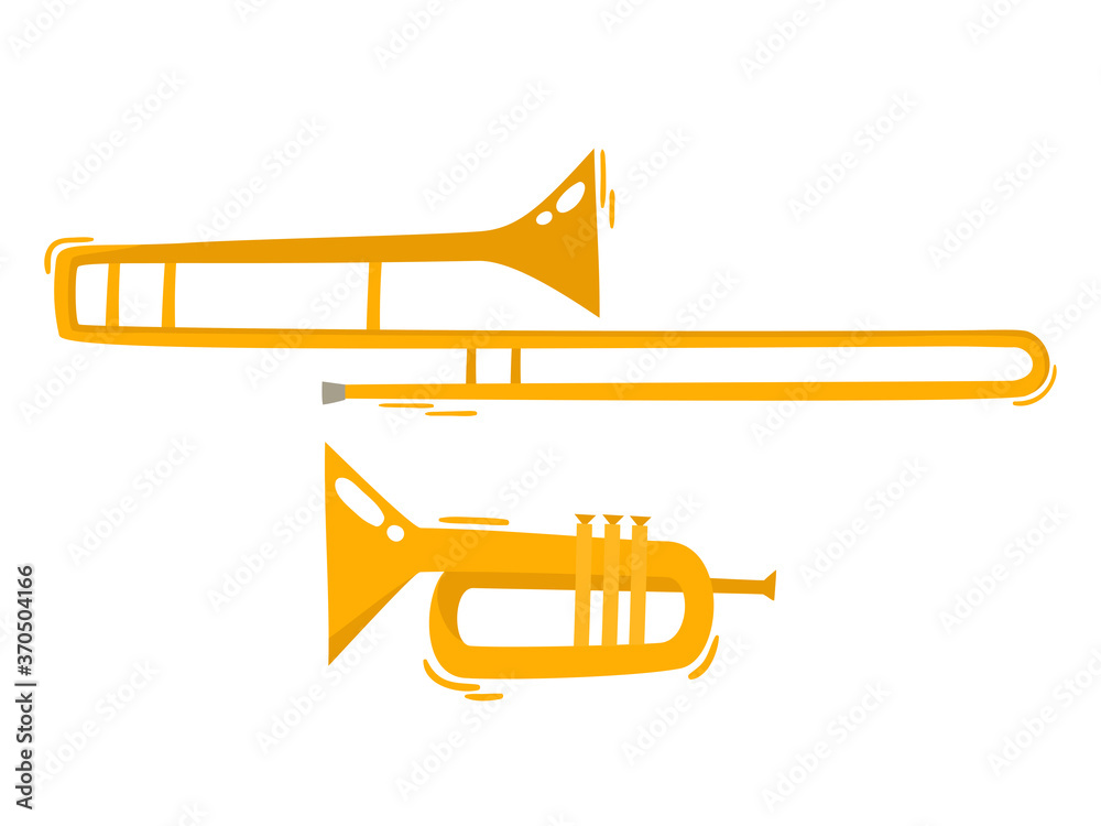 Wind golden musical instruments vector set in cartoon style. Stock ...