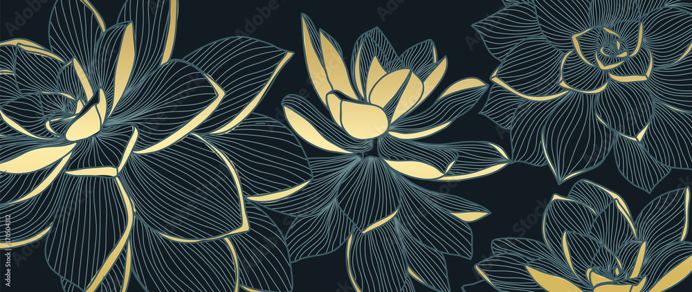 Luxury wallpaper design with Golden lotus and natural background. Lotus ...