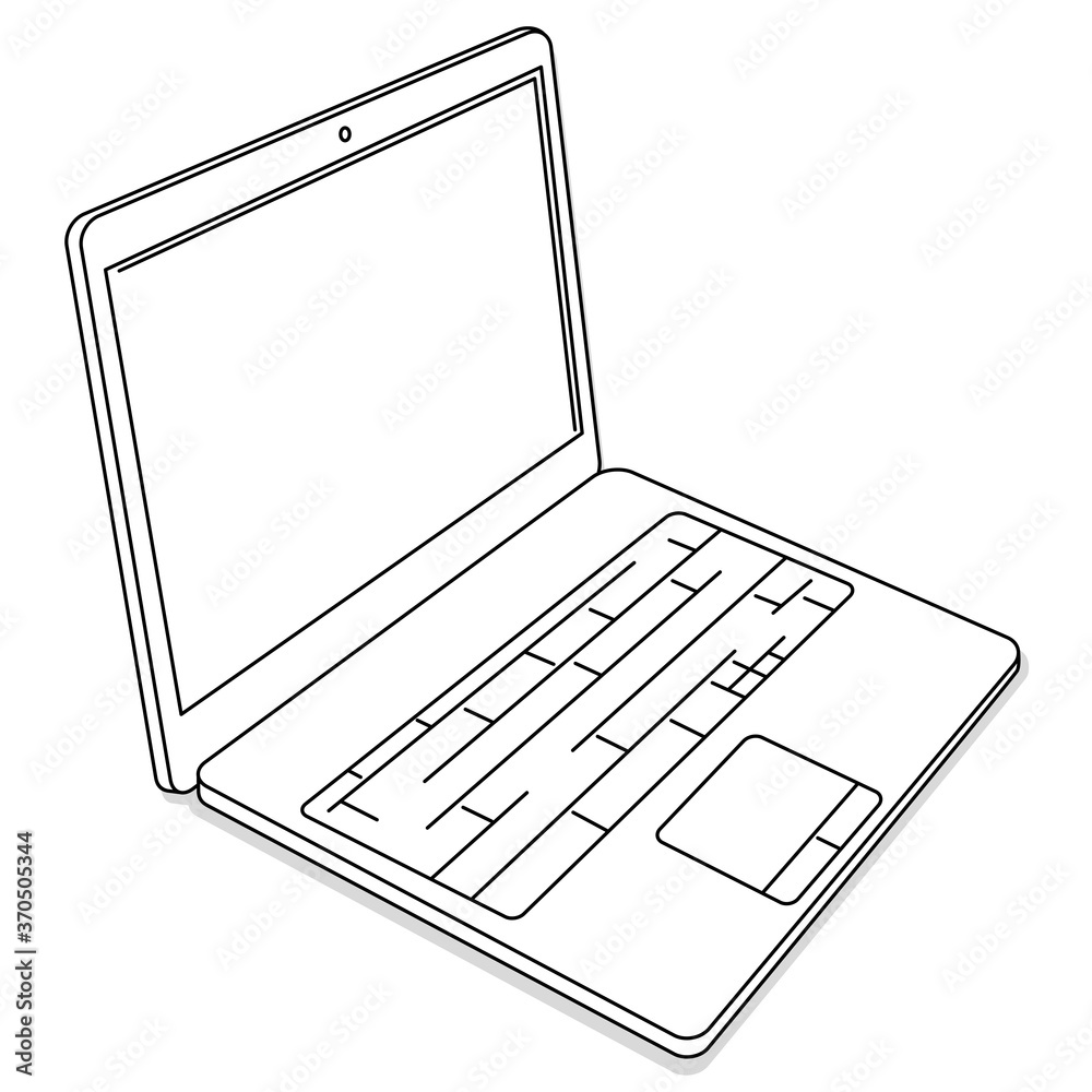 Black and white laptop. Black outline and white filling on transparent ...