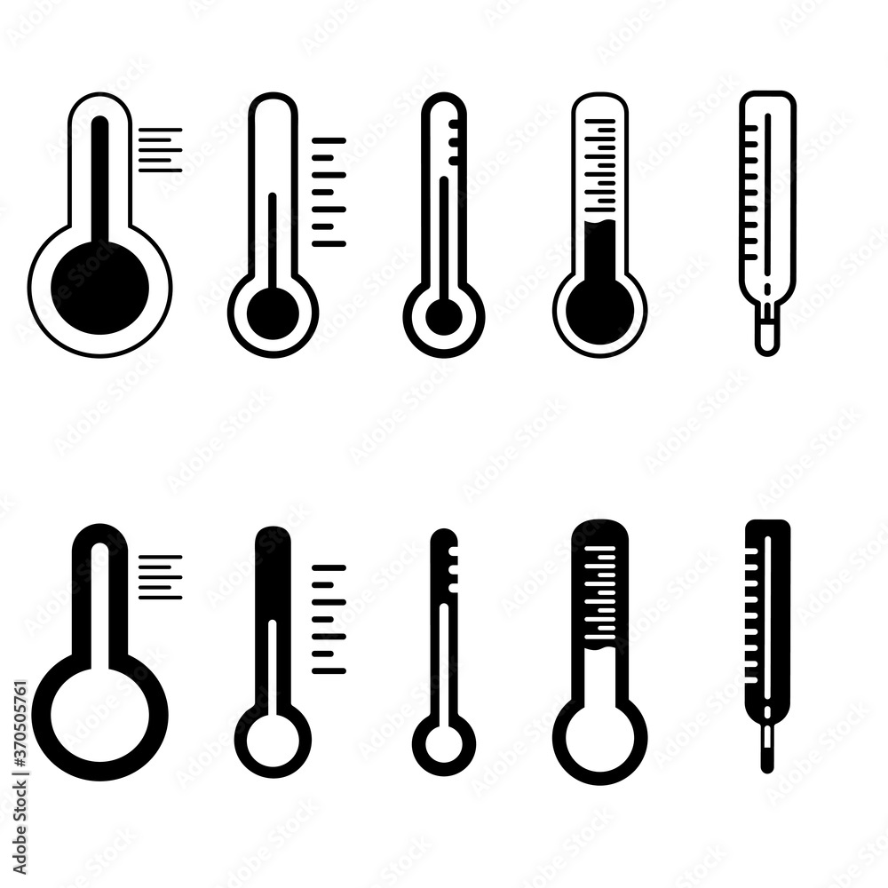 Thermometer vector icon set. temperature scale for weather or medicine ...