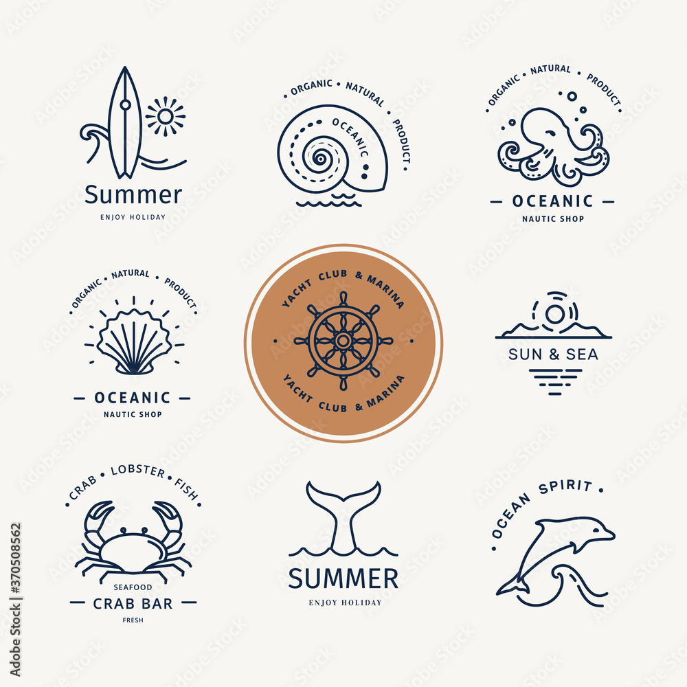 Modern vector illustration of undersea life logo. Flat icons with sea ...