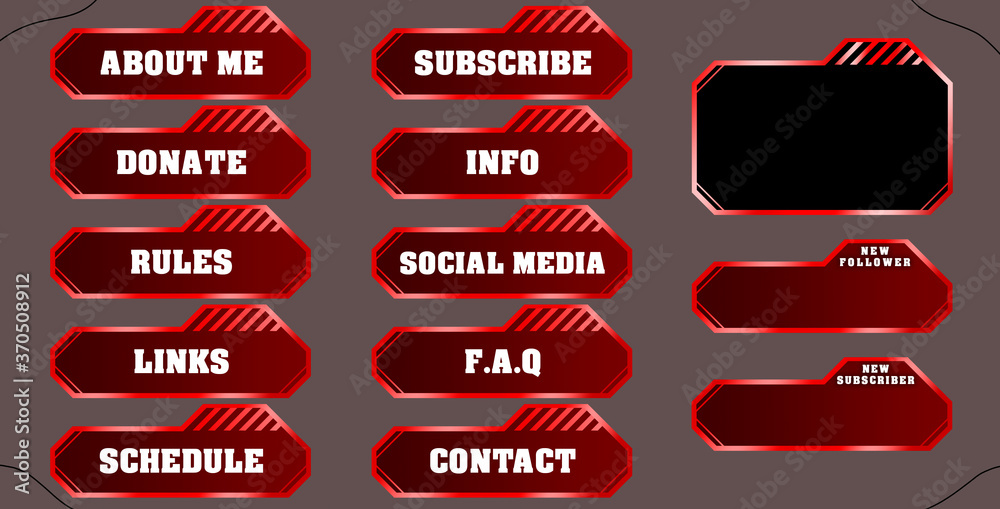 Twitch set of modern red gaming panels and overlays for live streamers ...