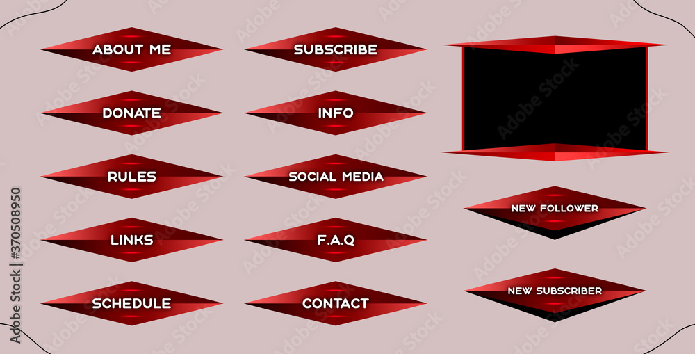 Twitch set of modern red gaming panels and overlays for live streamers ...