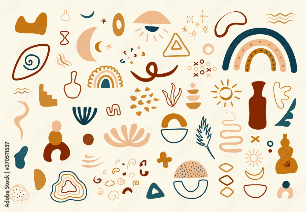 Hand drawn various shapes and doodle pastel objects set. Abstract ...