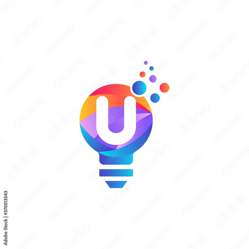 U letter bulb logo design with gradient.Letter U and light bulb.U ...