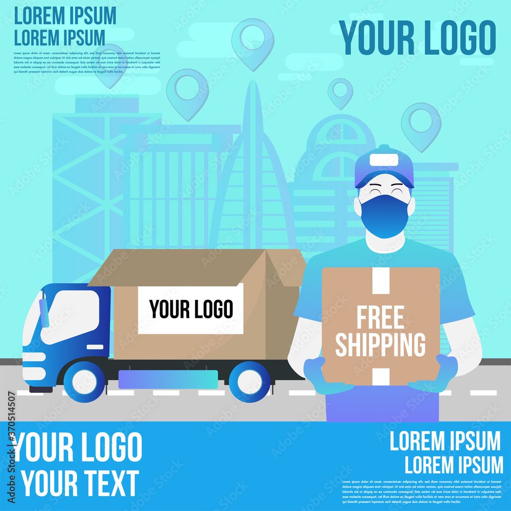 Online delivery shopping on mobile flat design with concept truck and ...