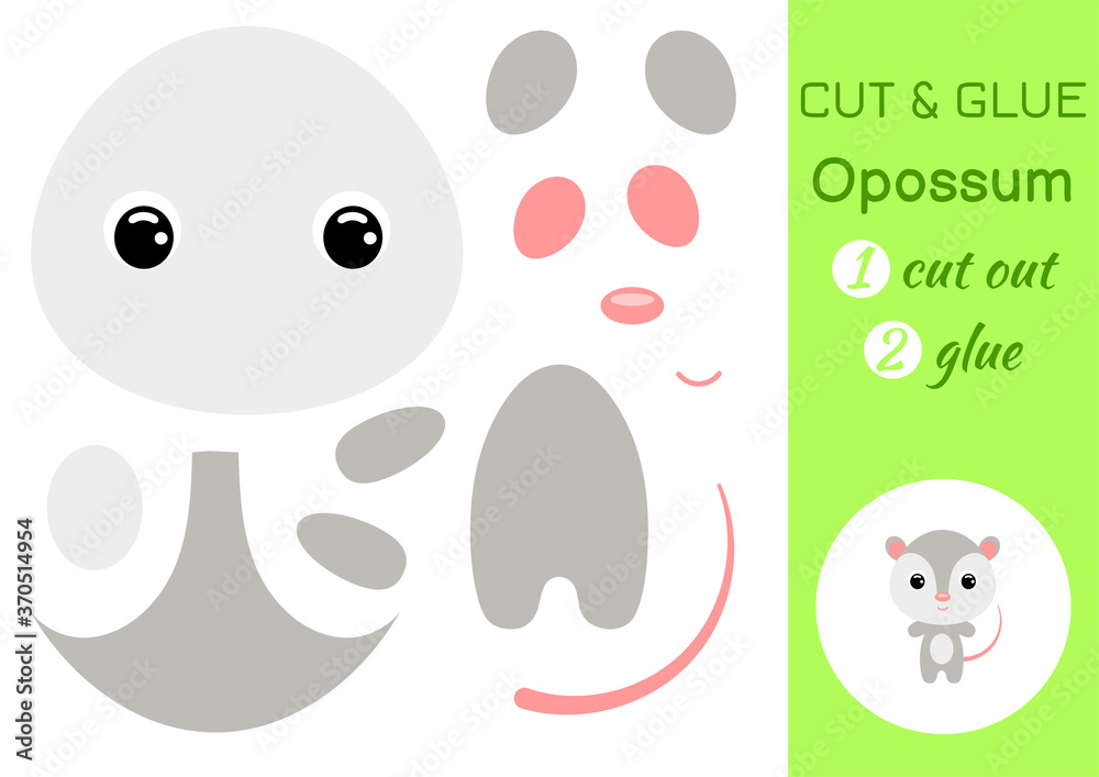 Cut and glue baby opossum. Education developing worksheet. Color paper ...