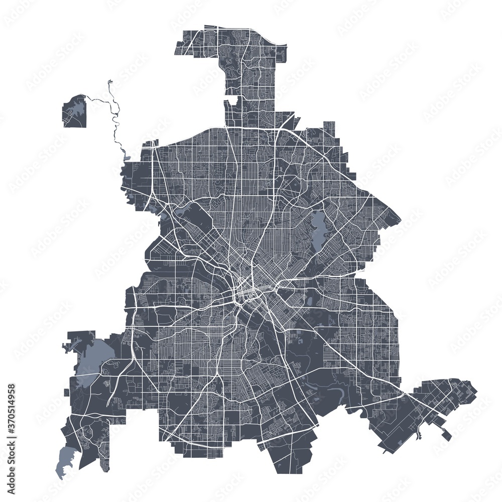 Dallas map. Detailed map of Dallas city poster with streets. Dark ...