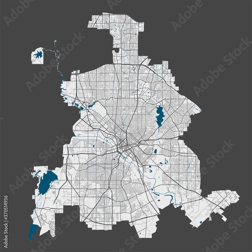 Dallas map. Detailed map of Dallas city poster with streets, water ...