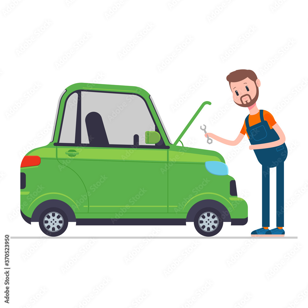 Maintenance car service vector cartoon illustration with mechanic and ...