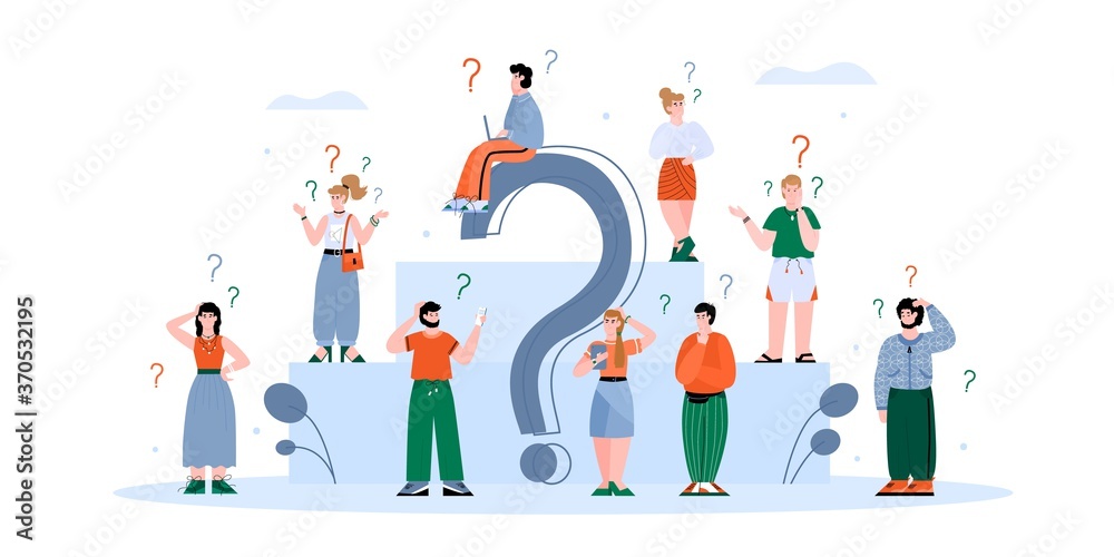 Confused people searching for information and solution, flat vector ...