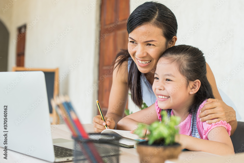 asia girl student online learning study online video call teacher ...