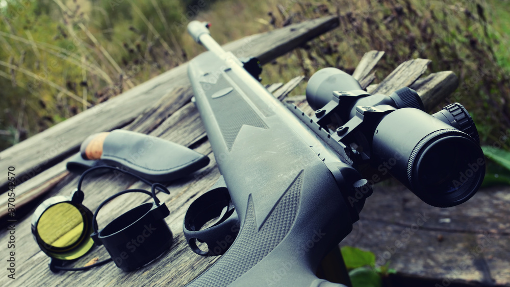 air rifle with telescopic sight , for sport hunting Stock Photo | Adobe ...