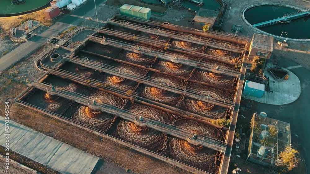Wide aerial of water purification circle, clean drinking water ...