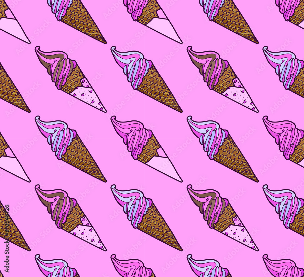 Vector illustration. Seamless background. Hand drawing ice cream ...