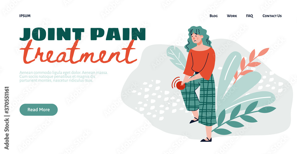 Joint pain treatment web banner template with cartoon character of ...