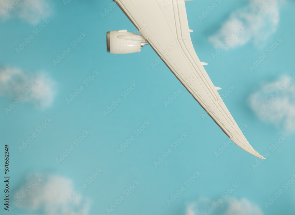 Top view of an airplane wing flying. Studio shot of an aeroplane wing ...