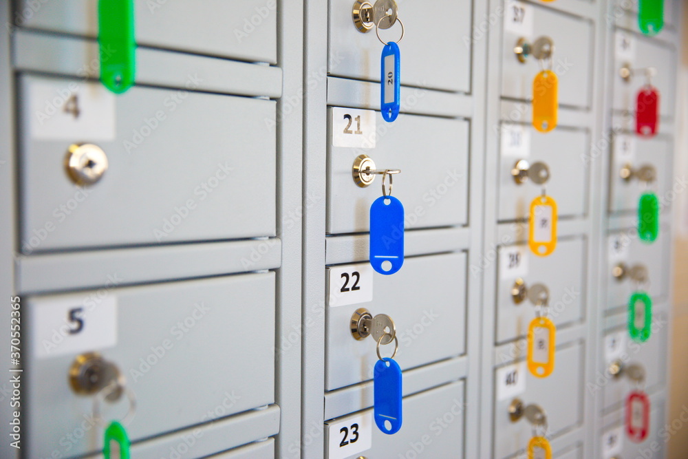 Cabinets in the goods storage office for the general public provide ...