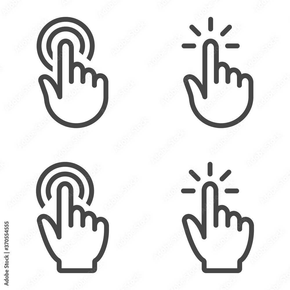 Touch and click icon set. Outline vector illustration isolated on white ...