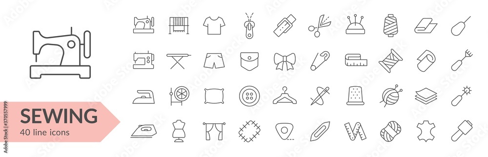 Sewing line icon set. Isolated signs on white background. Vector ...