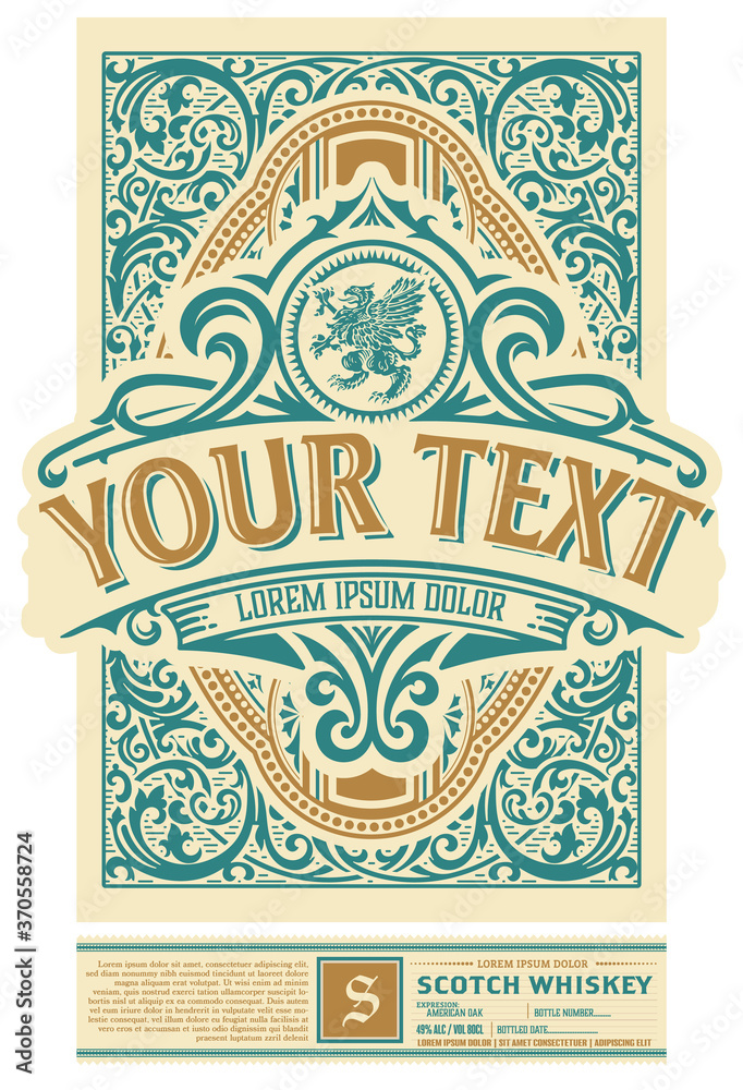 Full Liquor Label Design with Front and Back Sides. Vector Layered ...