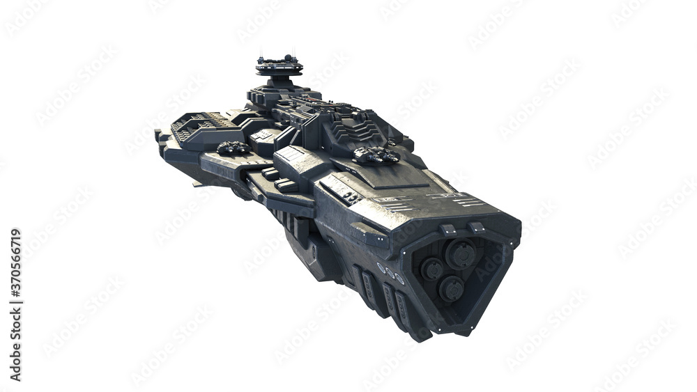 Alien spaceship in flight, UFO spacecraft isolated on white background ...