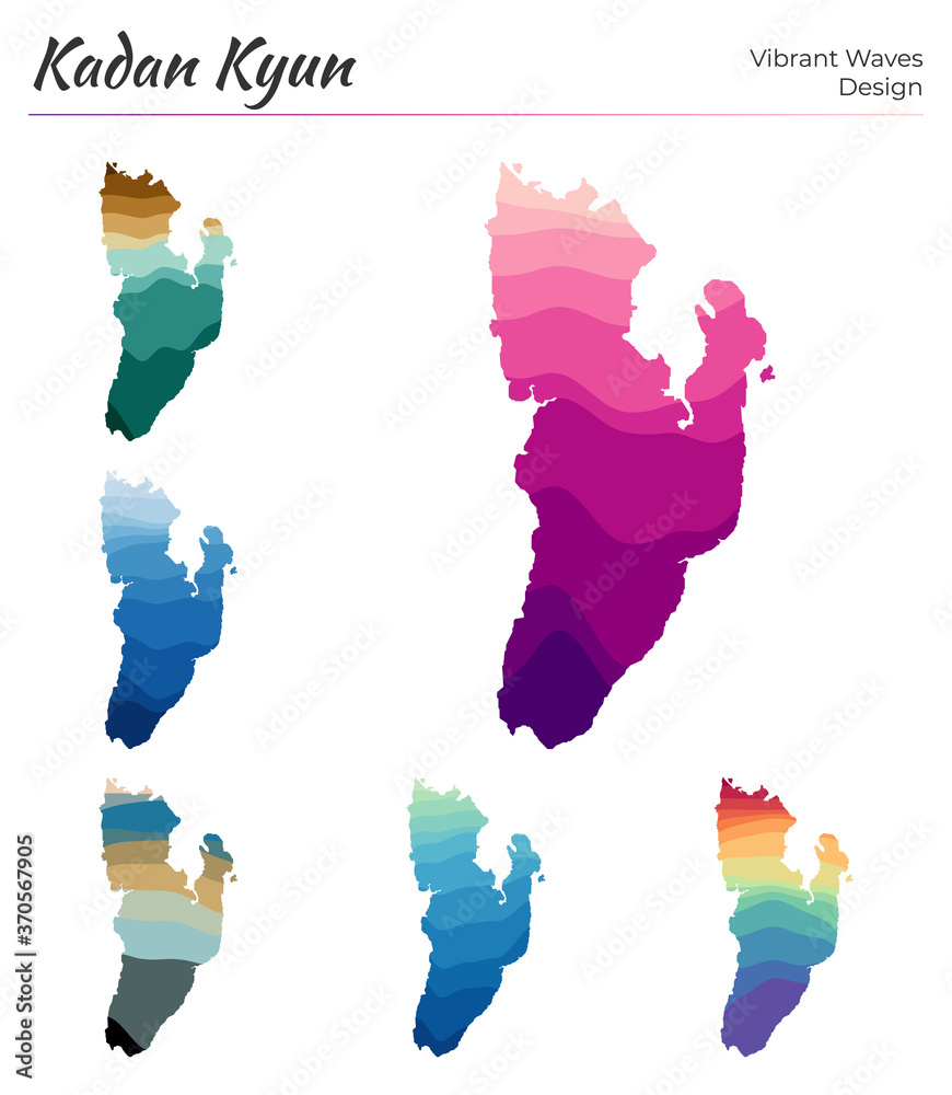Set of vector maps of Kadan Kyun. Vibrant waves design. Bright map of ...