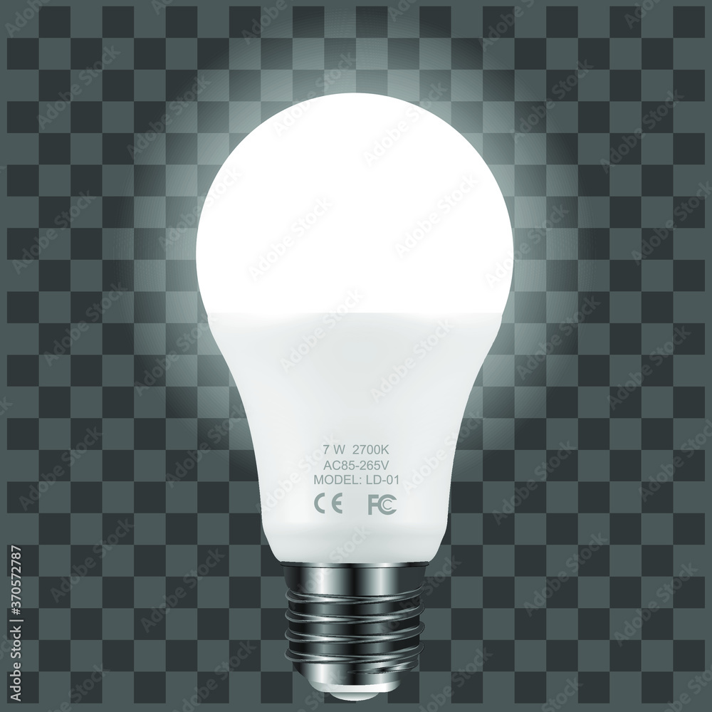 Realistic LED bulb with light on, isolated on transparent background ...